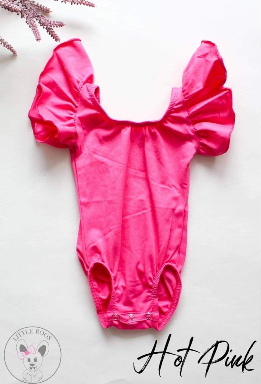 Hot Pink - Short Sleeve Flutter Leotards - RTS – Little Roo's MN, LLC
