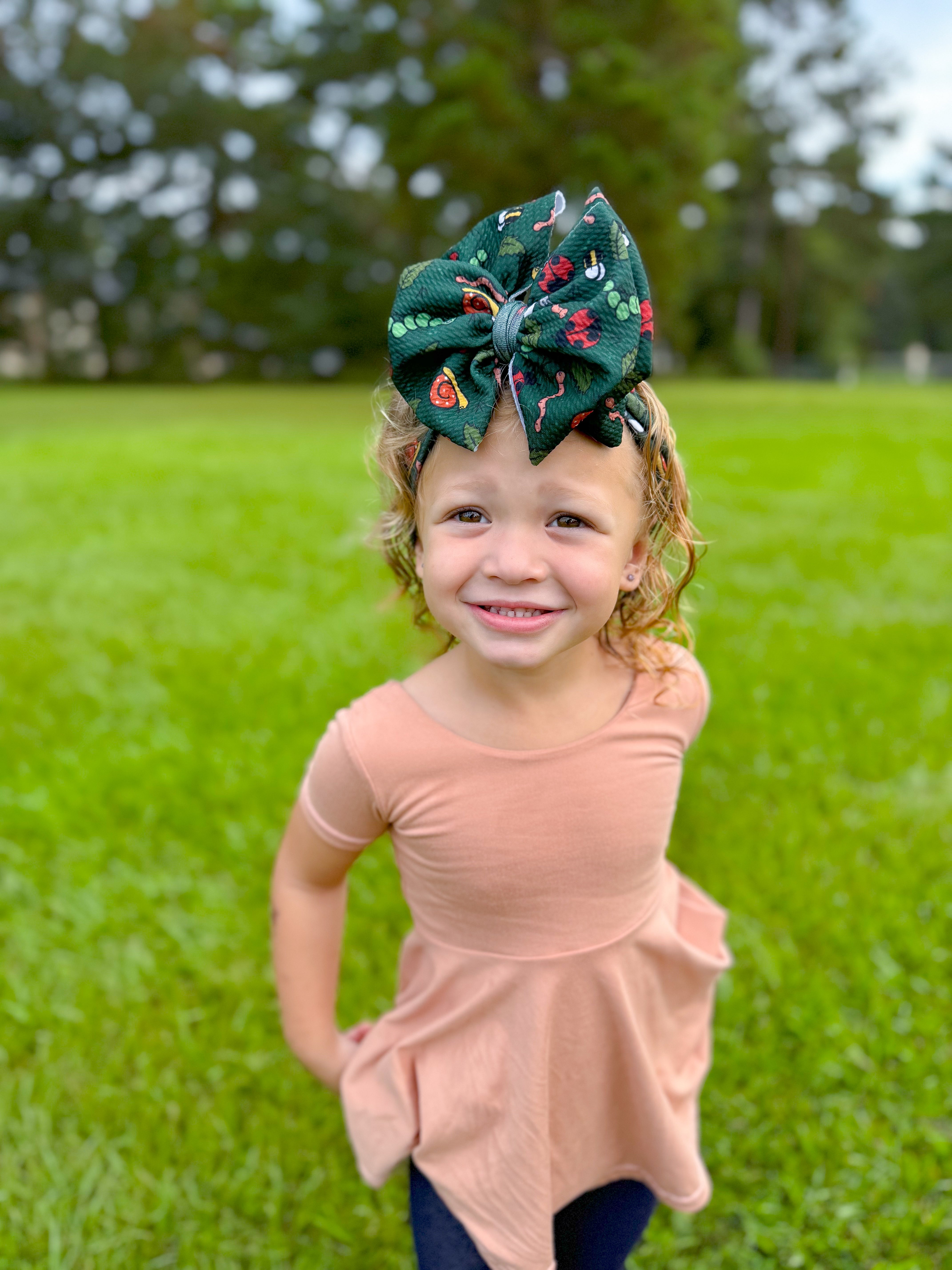 Backyard Bugs - Double Loop Hair Bow - Made to Order – Little Roo's MN, LLC